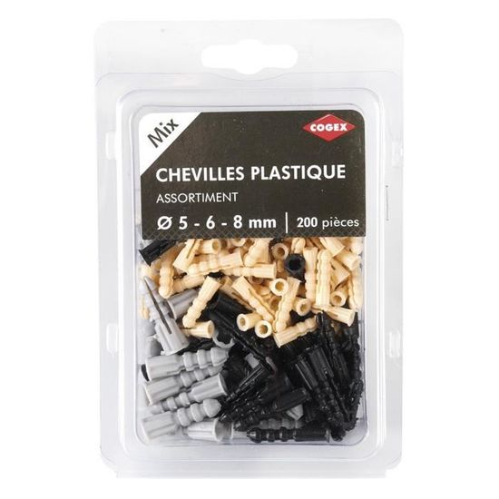 COGEX Cheville plastique - 200 pcs - 5-6-8 mm - Cdiscount Bricolage