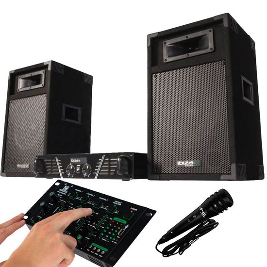 Pack sono complet ibiza DJ300 480W + table de mixage bluetooth + 2 HP ...