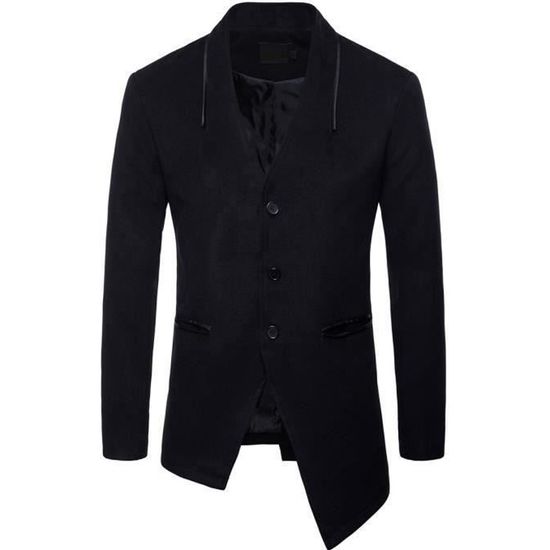 Caban homme hiver mi-long trench-coat Funmoon - Noir - Slim casual ...
