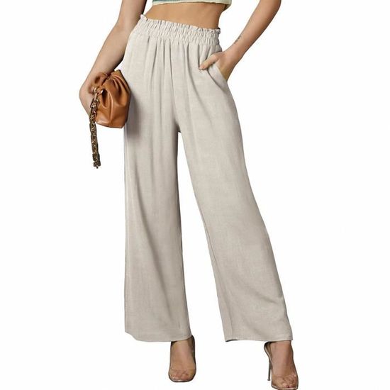 Femme Fluide Pantalon Large Coton Lin Décontracté Pant Ample à Taille ...