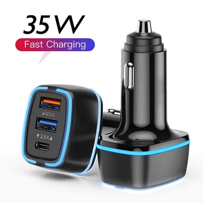Chargeur voiture allume cigare double ports 2 USB2 et 1 USB-C 35W Noir ...