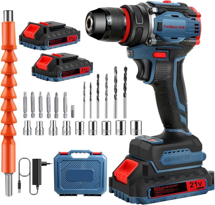 Brushless Perceuse Visseuse Sans Fil 21V, Visseuse Devisseuse Sans Fil, Perceuse Percussion Sans ...