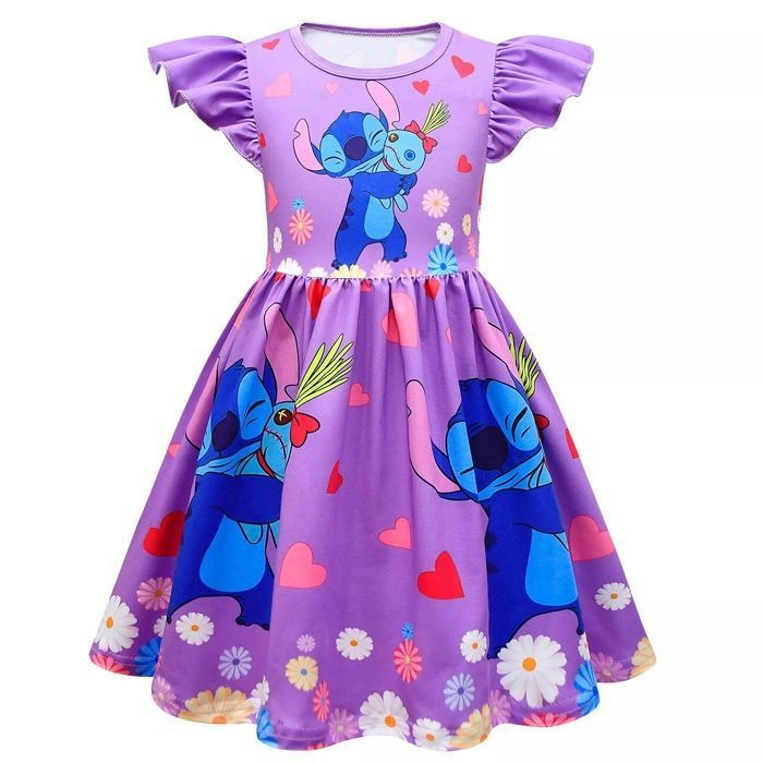 Robe plissée Lilo Stitch Cartoon Kids Costume pour fille Purple ...