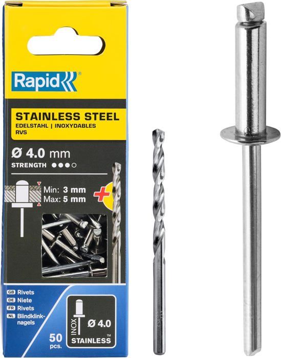 RAPID - Rivets Pop en Acier Inoxydable Ø4 x 8 mm, Rivets Aveugles pour ...