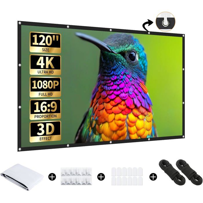 Écran de projection portable 120"-KAL-16:9 4K HD,infroissable,intérieur ...