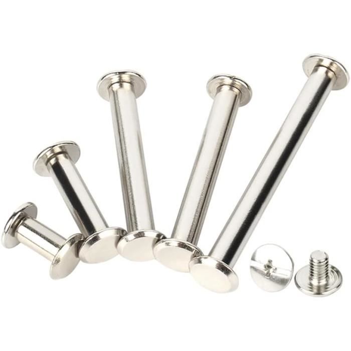 Chicago Vis de Reliure à Vis Nickelée Rivets à Tête Plate M5x45mm (20 ...