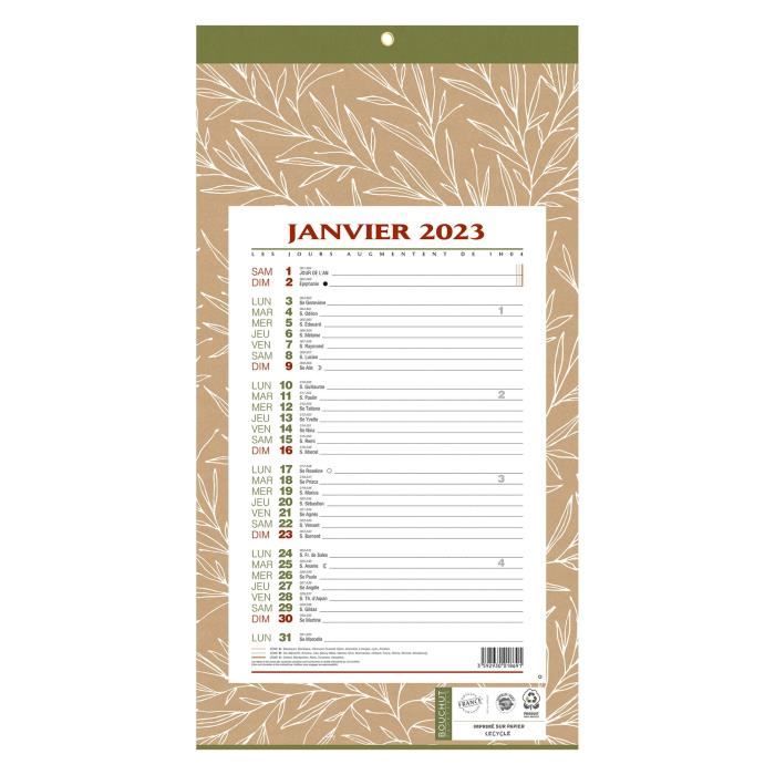 Bloc mensuel à feuillets Millésimé 2023 - Natura - 19 x 36 cm ...