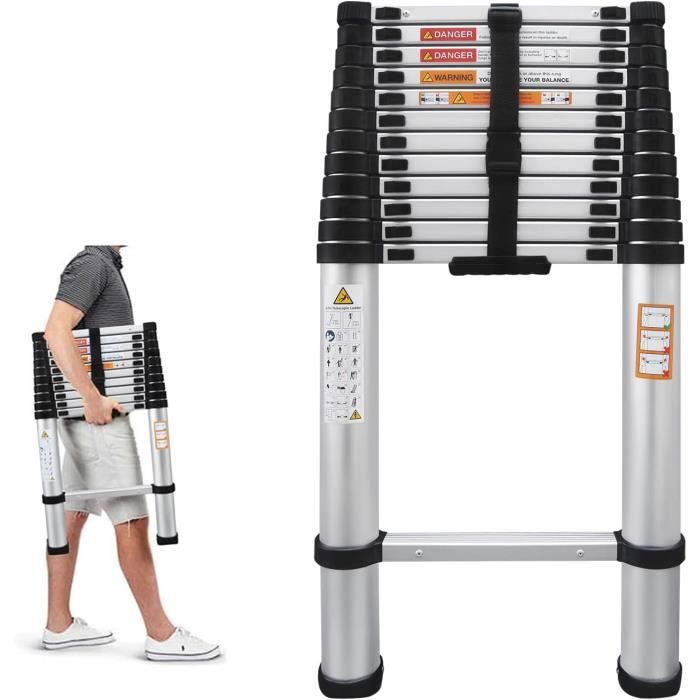 DAYPLUS Échelle télescopique télescopique en aluminium de 3,8 m - 12,5 ...