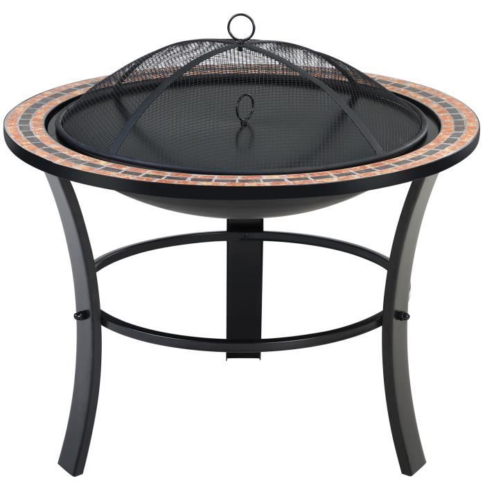 Brasero rond Fuoco Ø 76 cm acier laqué pierres mosaïque accessoires ...