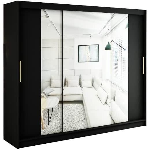 Armoire de Chambre KAIR T2 Noir 250 avec 3 Portes Coulissantes et ...
