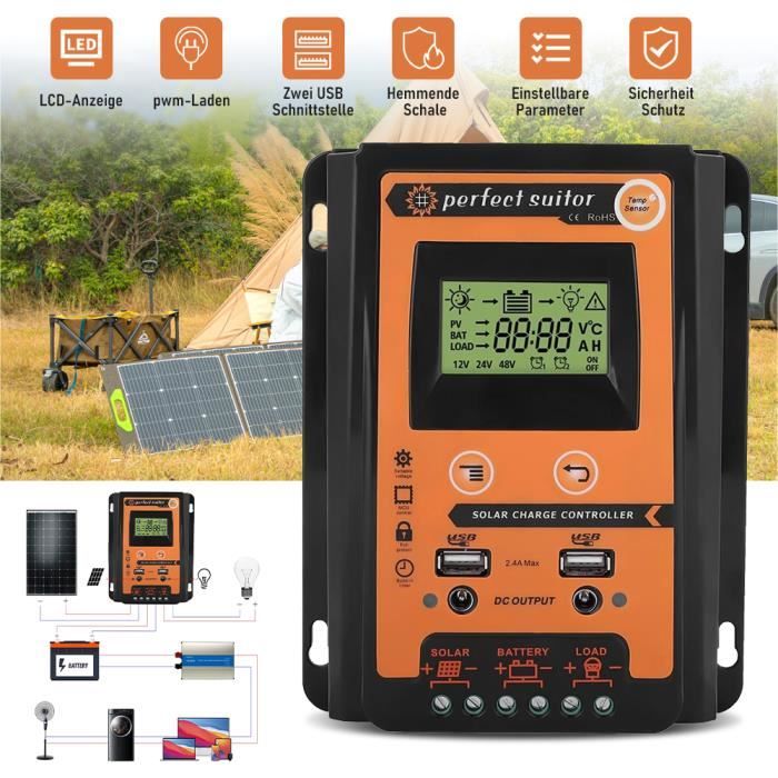 30A Contrôleur Chargeur Solaire Régulateur Panneau Solaire Intelligent avec Port USB Affichage ...