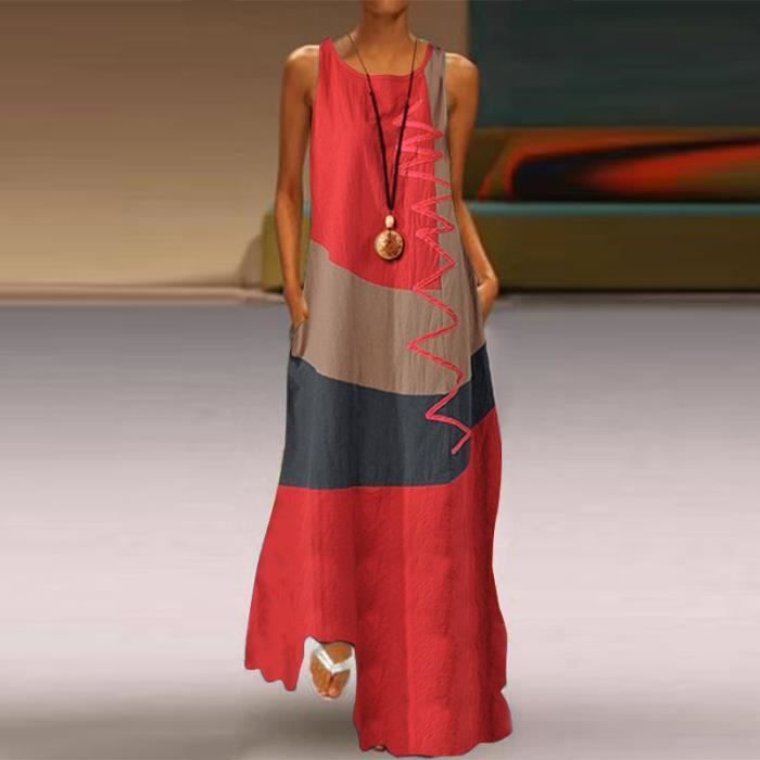 Robe Zanzea 2021 Vintage Couleur Couture Robe Maxi Femmes Dété Robe D