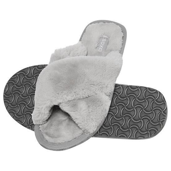 Chaussons en fourrure pour femmes - SOXO - Semelle dure - Gris - Taille ...