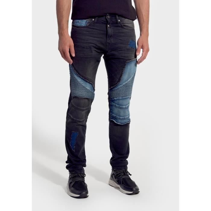 Jean Homme slim, effet déchiré et empiècements KYOTO Noir - Cdiscount ...