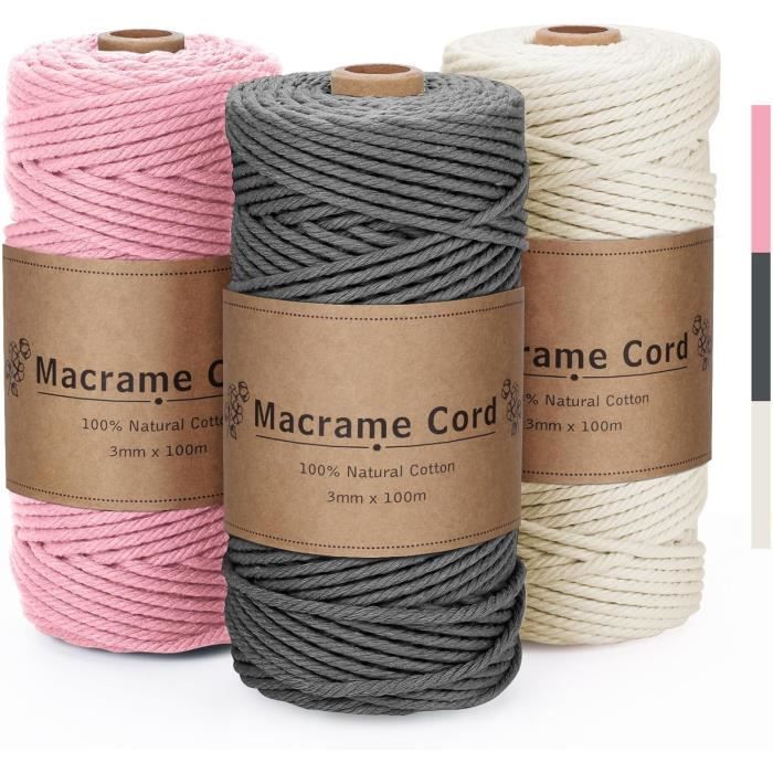 Corde Macramé 3mm, Fil Macramé 3mm, Macrame Corde Lot Rose Gris Beige ...