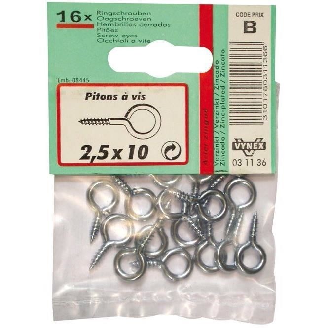 Piton à vis - VYNEX - 2.5x10 mm - Acier zingué - Lot de 16 - Cdiscount ...