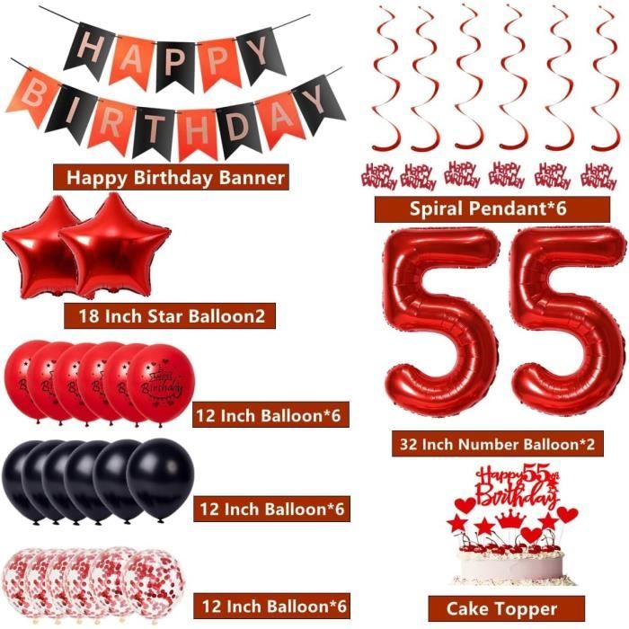 Ballon d'anniversaire rouge et noir pour 55 ans - Rouge 55 Anniversaire ...
