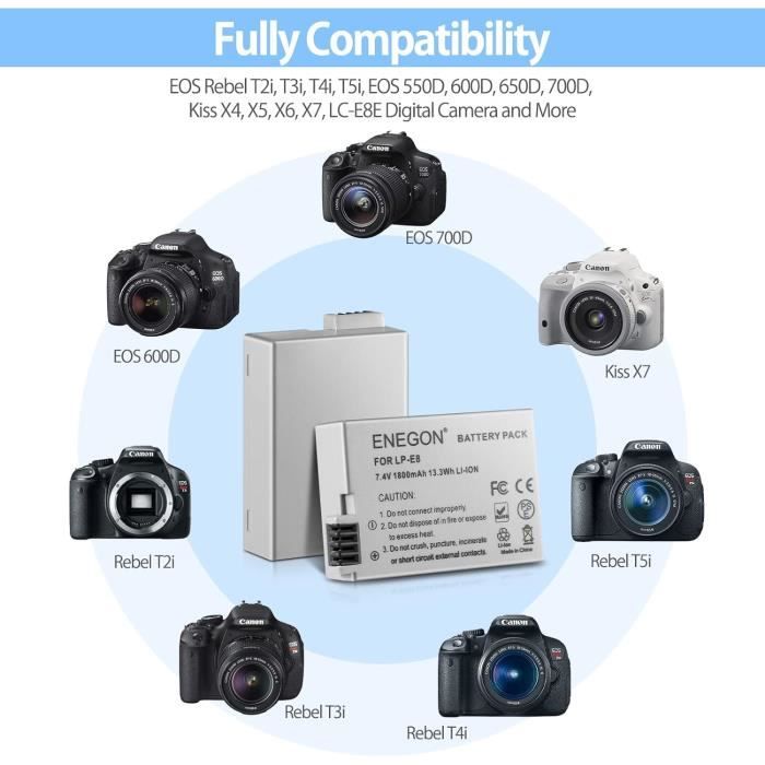 Lot De 2 Batteries Lp-E8 Pour Appareil Photo Numérique Canon Lp-E8 Et ...