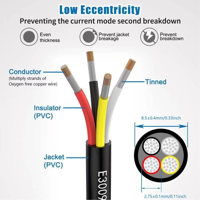 Fil 14 Awg 4×2Mm² 10 Metros Câble D'Extension À 4 Conducteurs Ul2464 ...