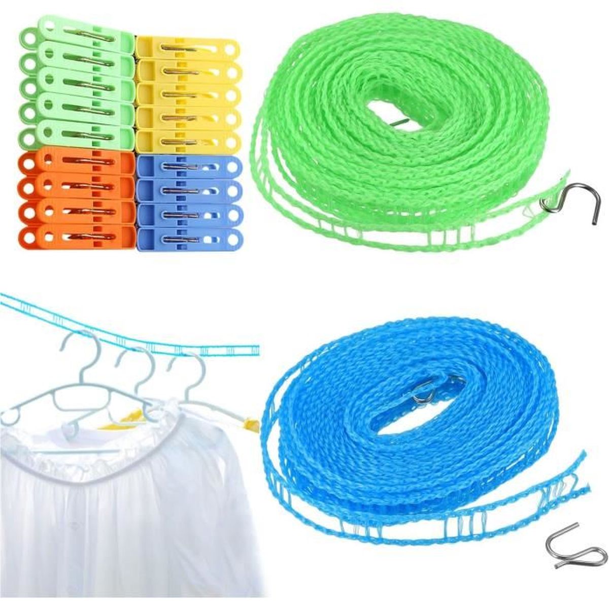 Kit de Corde à Linge extérieure antidérapante,10m de Corde a Linge ...