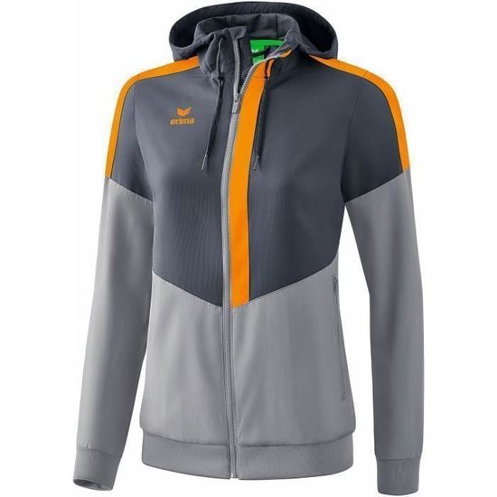 Veste à capuche femme Erima Tracktop Squad Gris foncé/gris clair/orange - Cdiscount Sport