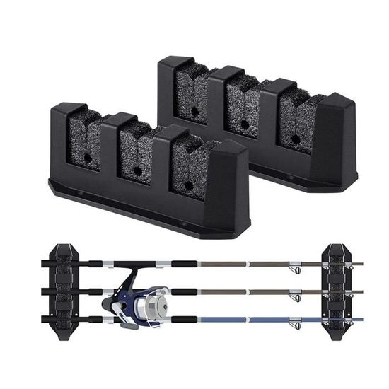 1 Pair Wall Mount Fishing Rod Rack Black Horizontal Rod Holder ...