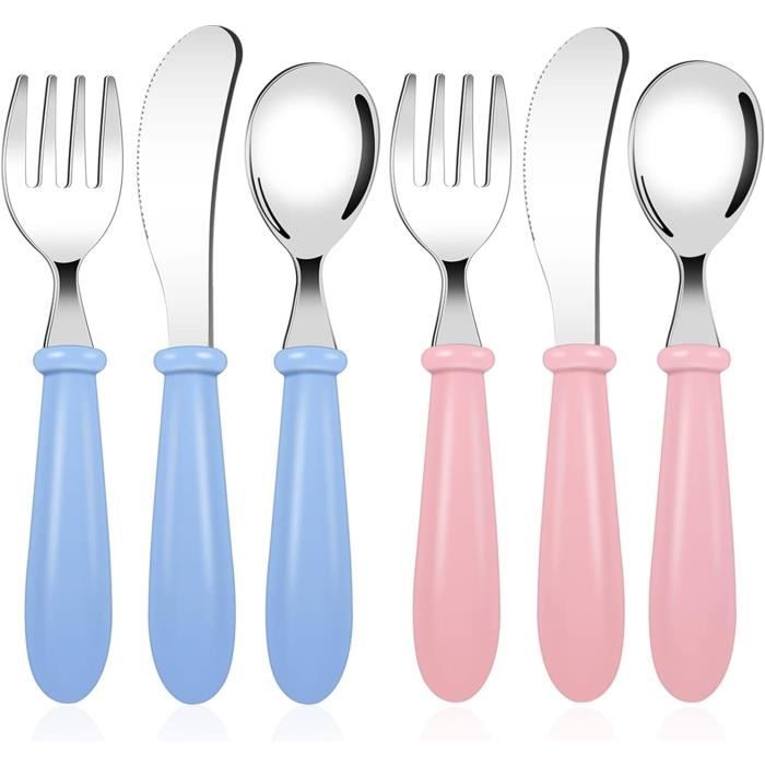 6 Pièces Set de Couverts Enfant, 2 x Couteaux, 2 x Fourchettes, 2 x ...
