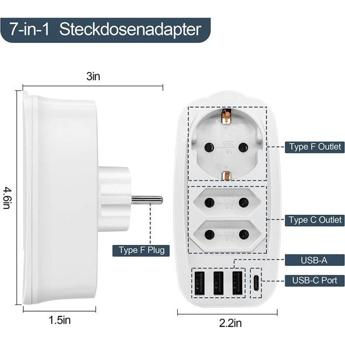 Prise USB Secteur Multiple, 7 en 1 USB Chargeur Multiprise Murale avec ...