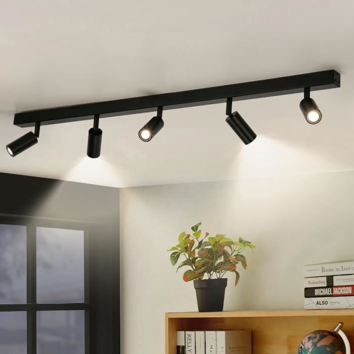Luminaire Plafonnier LED 5 Spots Orientable Noir Moderne Inclus 5x 3W ...