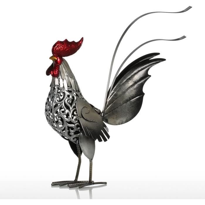 Coq Sculpture en Métal Statue Figurine Coq Animaux Décor Modern Rooster ...