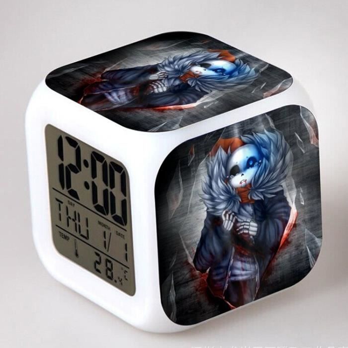 Horloge,Jeu d'anime Undertale Sans 7 horloges de réveil LED numériques ...