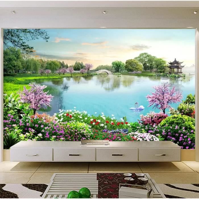 Papier Peint Mural 3D Nature Paysage Lac Photo Peinture Murale Salon ...