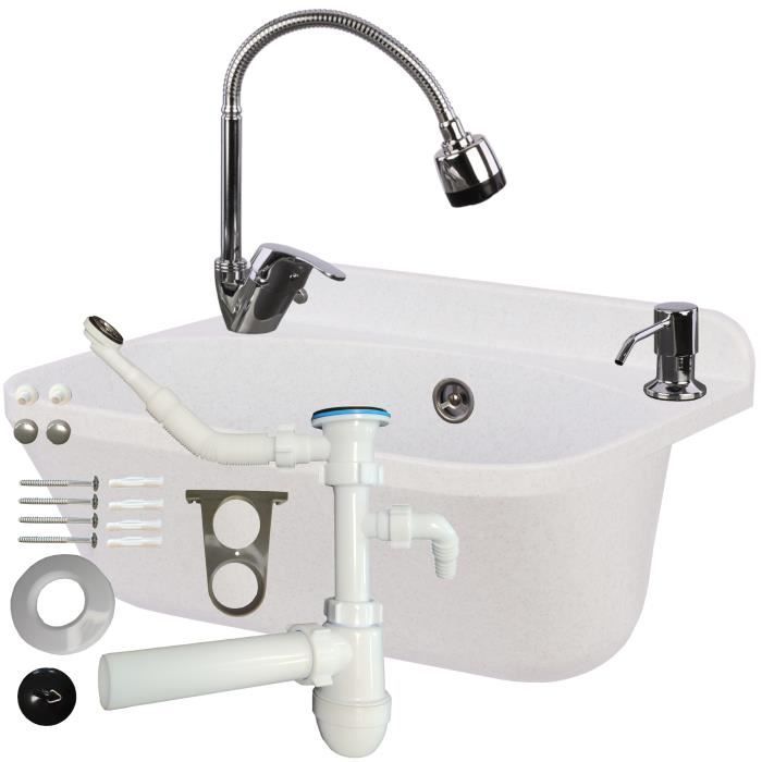 Lavabo plastique gris clair 46,5 cm avec siphonne tirette et vidange ...