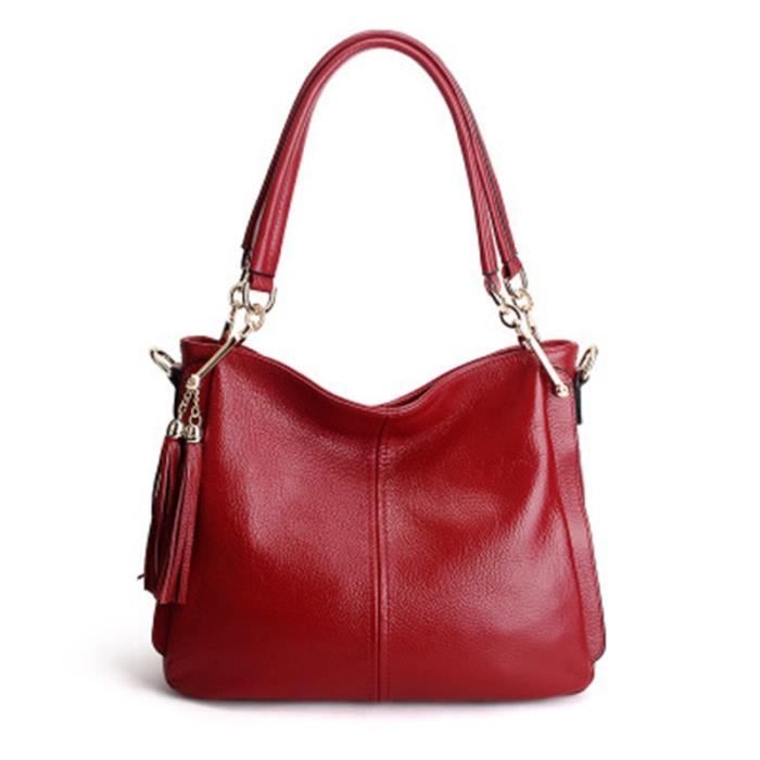 Sac à main cuir femme gland mou simple rouge NX™ - Cdiscount Bagagerie ...