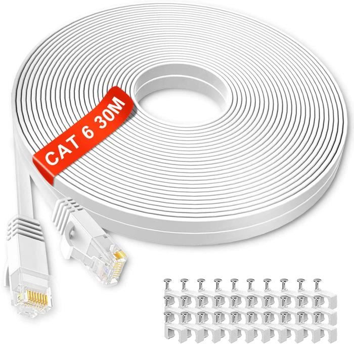 Cable Ethernet 30m, Cat6 Plat Cable RJ45 Haut Débit Cable Internet 30m ...