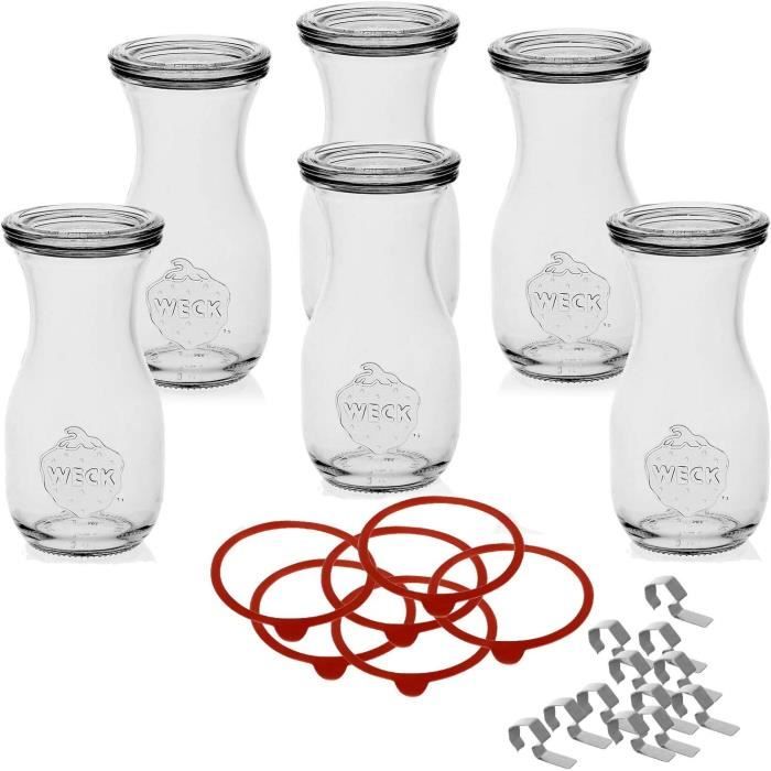 Weck Pot Juice 290 ML avec Couvercle 60 mm complets et Clips de Garniture boîte de 6 pièces ...