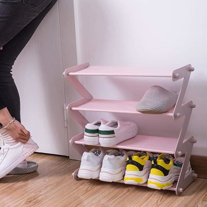 4-Layer Stackable Shoe Rack Storage Rack Z-Shaped Shoe Rack, Steel Pipe ...