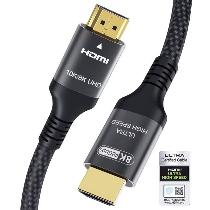 10K 8K Câble Hdmi 2.1 7.5M, Certifié Ultra Haute Vitesse Câble Hdmi 4K ...