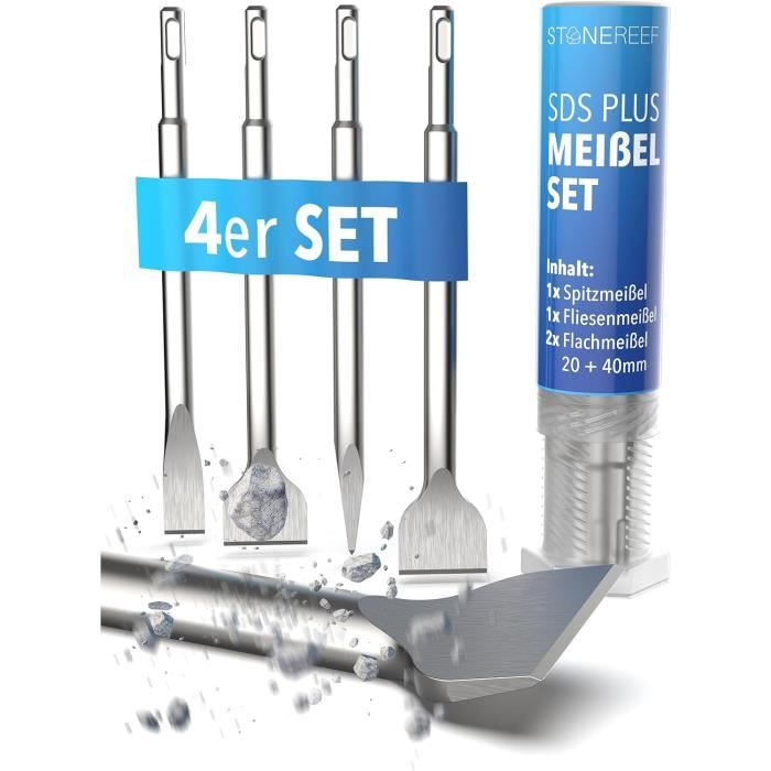 Lot De 4 Burins Sds Plus [4 Pièces Avec Burin À Carrelage], Burin Sds ...