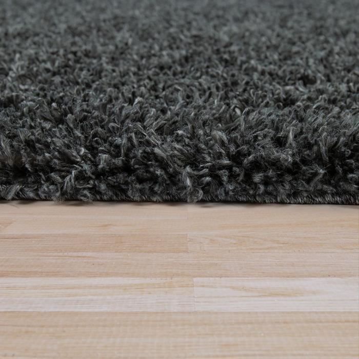Tapis Poils Longs Gris Anthracite Salon Shaggy Résistant Doux Robuste [Ø 160 cm rond ...