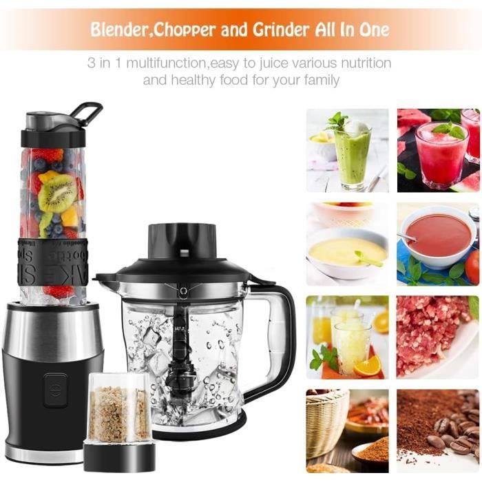 Blender Mixeur 3-En-1, 700W Blender Smoothie 24000 Tours-Min, Avec Pot ...