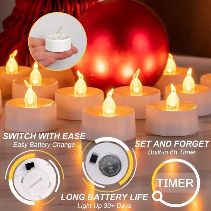 Lot De 12 Bougies Led Sans Flamme Avec Minuterie - Électrique - Fonctionne Avec Piles - Réaliste ...
