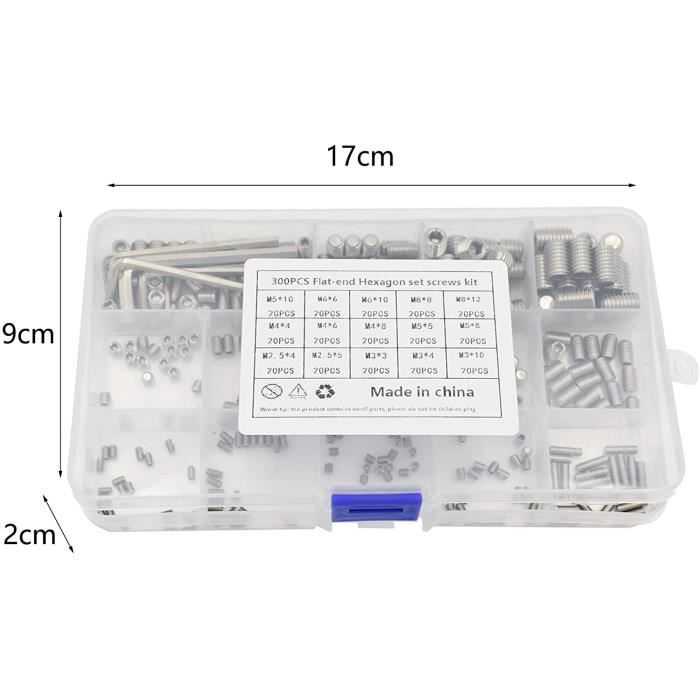 300 pièces m2,5 m3 m4 m5 m6 m8 vis sans tête assortiment de vis allen ...