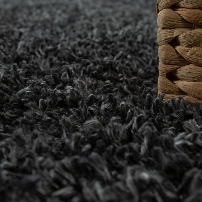 Tapis Poils Longs Gris Anthracite Salon Shaggy Résistant Doux Robuste [Ø 160 cm rond ...