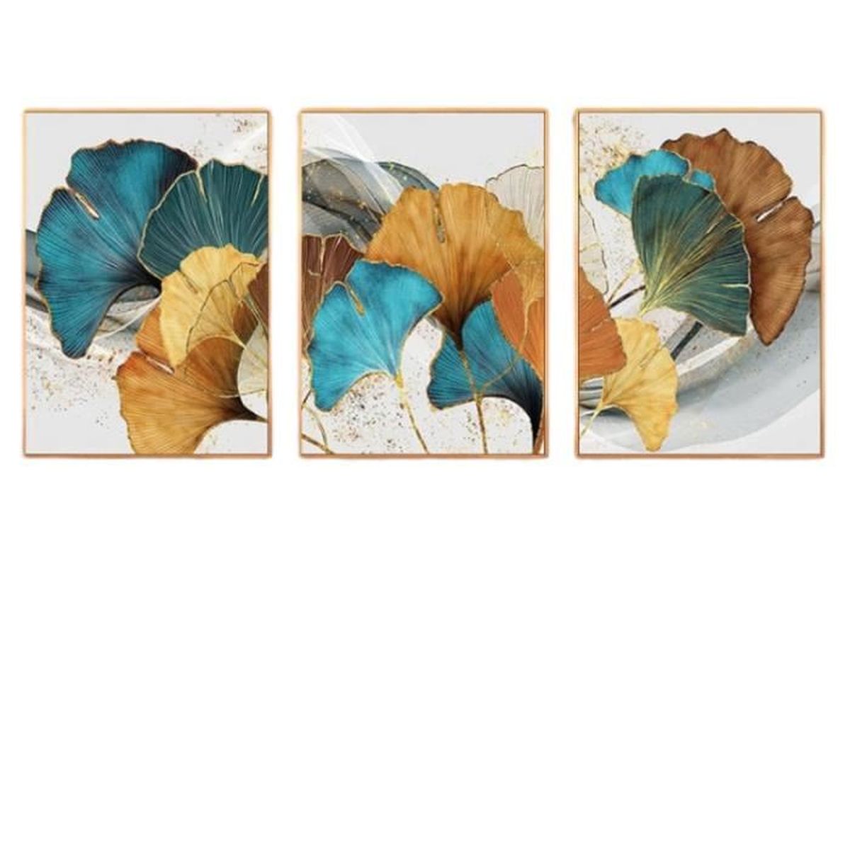 Feuille Végétale Abstrait Toile Tableau Bleu Vert Jaune Or Art ...