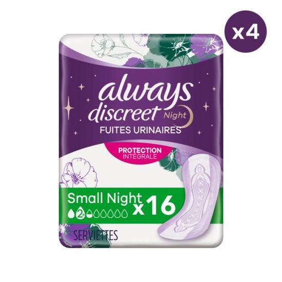 4x16 Serviettes Protège Slip pour Fuite Urinaires Always Discreet Night ...