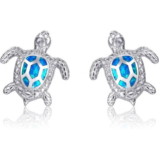 Boucle D'Oreille Tortue De Mer Opale Bleue Boucles D'Oreilles En Argent Sterling Bijoux Pour ...