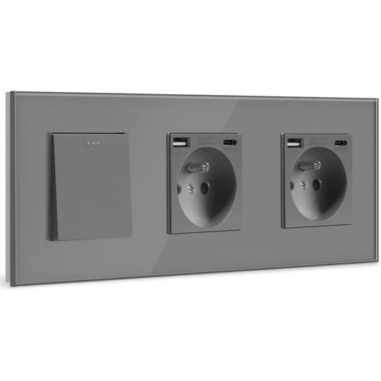 Interrupteur Avec Double Prise Murale Usb Et 1 Type C Gris,1 Gang 1 ...