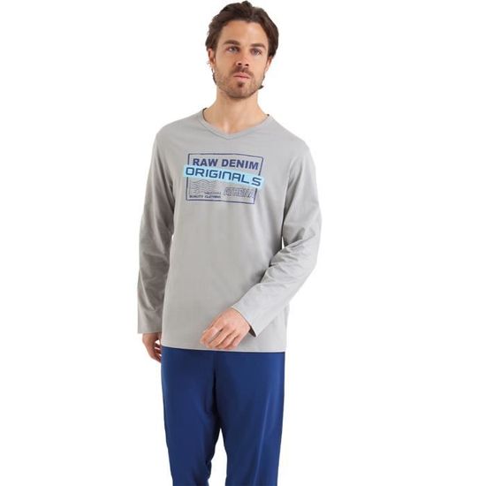 Pyjama long col V ATHENA ECOPACK - Gris - Homme Gris acier-bleu nuit ...