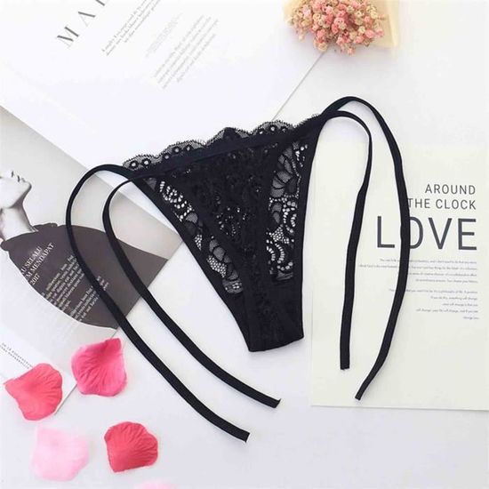 String Tanga pour Femme Mode de base élastique sexy en dentelle solide ...